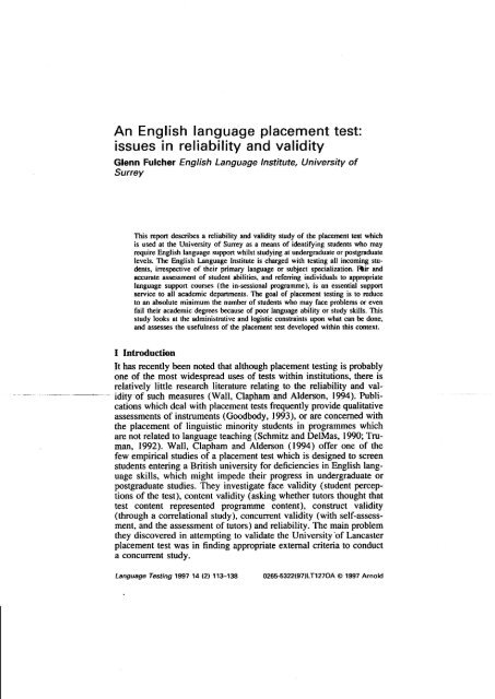 An English Language Placement Test: Issues in reliability and validity