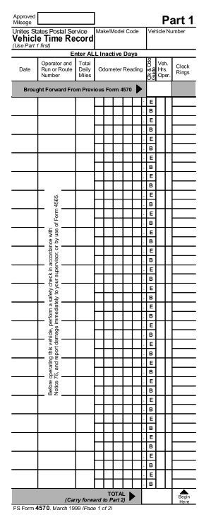 PS Form 4570, Vehicle Time Record - NALC Branch 78
