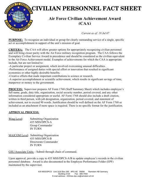 CIVILIAN PERSONNEL FACT SHEET - Ramstein Air Base