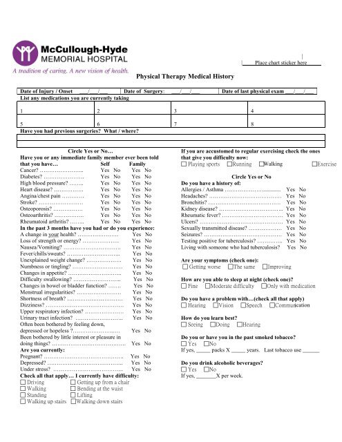 Medical History And Physical Form