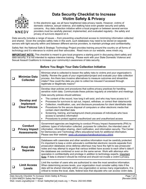 Data Security Checklist to Increase Victim Safety & Privacy