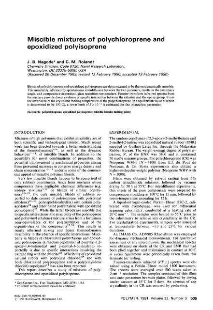 Miscible mixtures of polychloroprene and ... - Polymer Physics