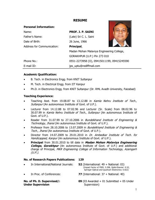 RESUME - Madan Mohan Malviya Engineering College