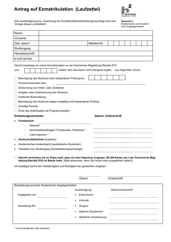 Exmatrikulationsbescheinigung Magazine