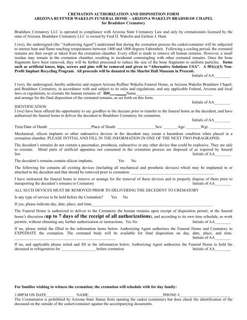 CREMATION AUTHORIZATION AND DISPOSITION FORM ...