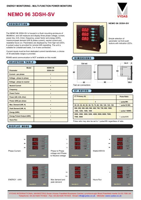 NEMO 96 3DSH-SV - PDF Data Sheet File