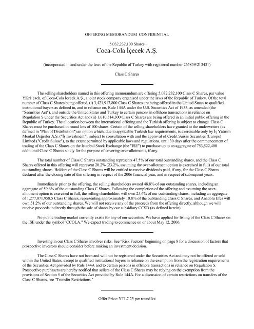 OFFERING MEMORANDUM CONFIDENTIAL Coca Cola ecek