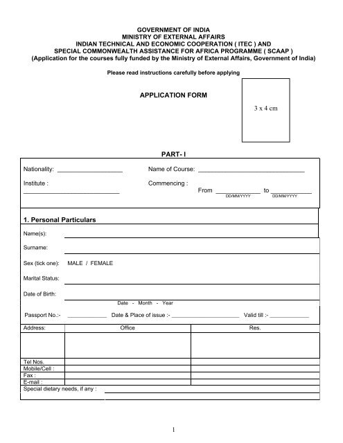 1 APPLICATION FORM PART - Ministry of External Affairs