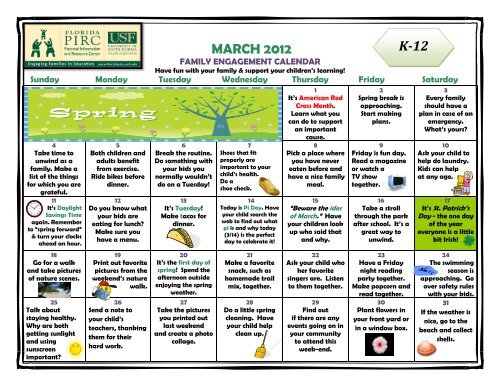 PARENT INVOLVEMENT FAMILY FUN CALENDAR