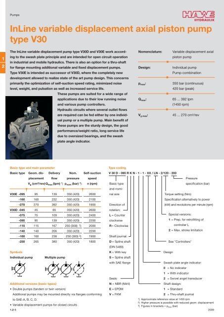 InLine variable displacement axial piston pump type V30 - Hidracomp