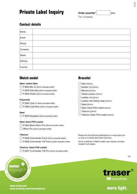 Private Label Order Form - Traser