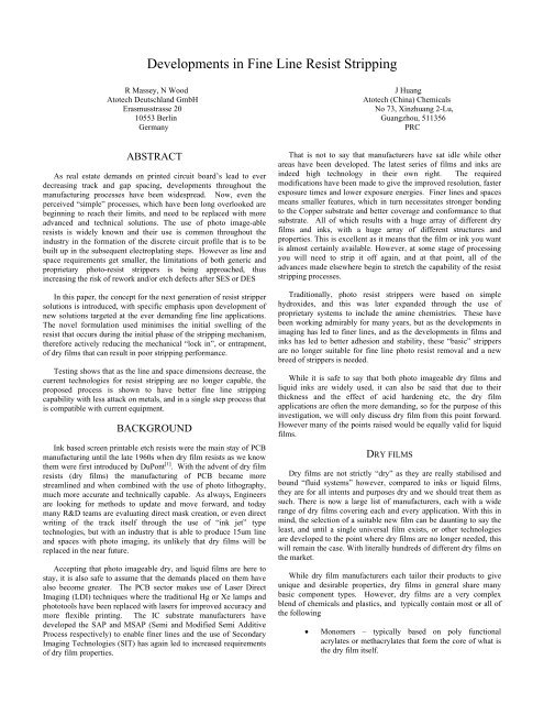 Developments in Fine Line Resist Stripping