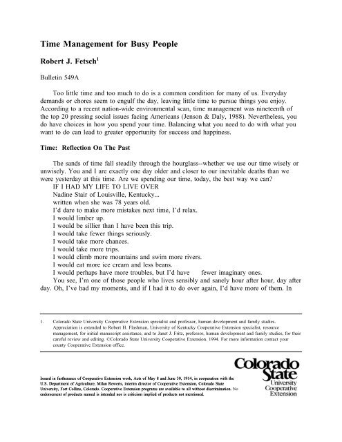 Time Management for Busy People - Colorado State University ...