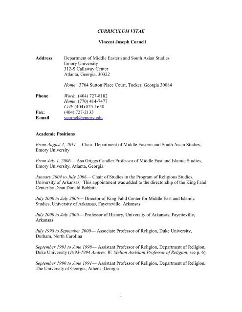 Curriculum Vitae - Middle Eastern and South Asian Studies - Emory ...