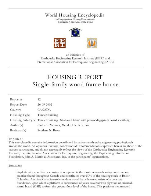 HOUSING REPORT Single-family wood frame house