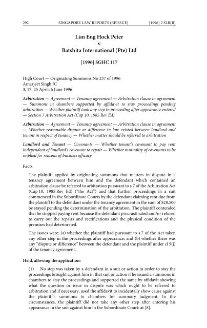 [1996] 2 SLR(R) 292 - Lim Eng Hock Peter v ... - Singapore Law