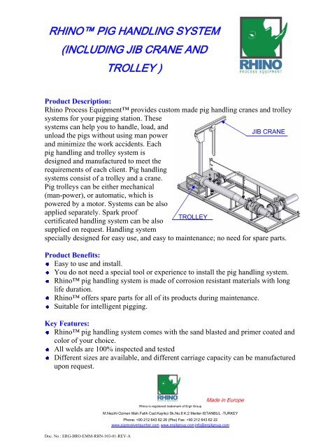 rhinoâ ¢ pig handling system (including jib crane ... - L.B.L Trading Ltd.