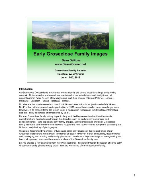 Early Groseclose Family Images - DEAN'S CORNER