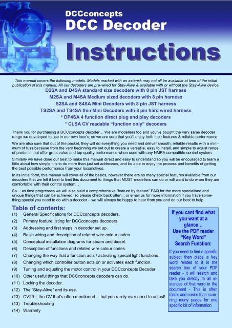 Loco & function Decoder Instructions - DCC Concepts