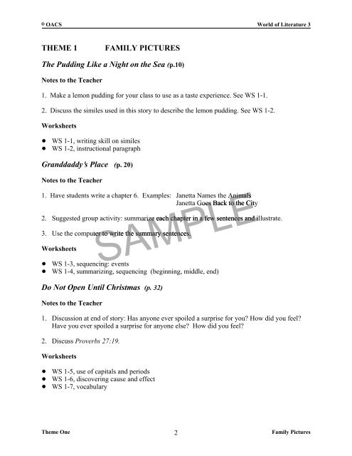 THEME 1 FAMILY PICTURES The Pudding Like a Night on the Sea ...