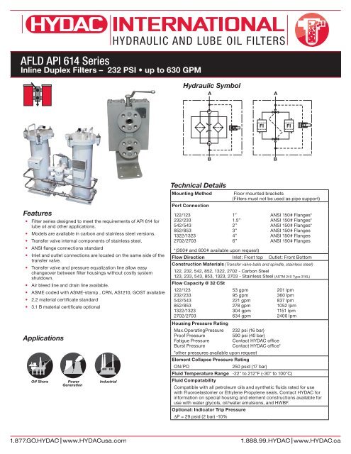 AFLD API 614 Series HYDRAULIC AND LUBE OIL ... - HYDAC USA