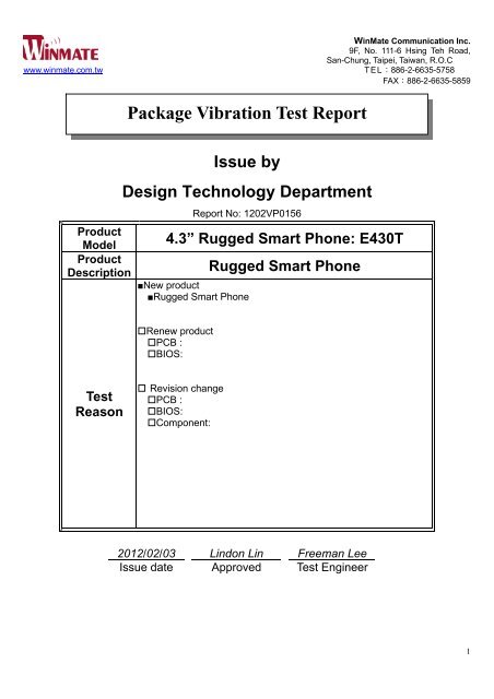 Package Vibration Test Report - Winmate Communication INC