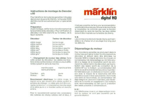 Instructions de montage du Decoder. c80 - Marklin