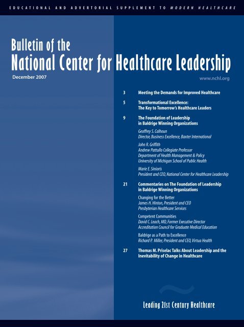 2007 - National Center for Healthcare Leadership