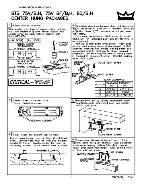 Dorma BTS80/H Installation Instructions - Epivots