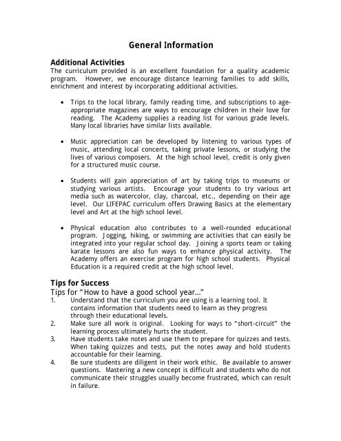 General Information and Tips for Success