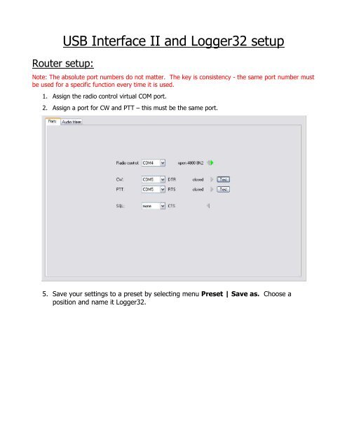 USB Interface II and Logger32 setup - microHAM