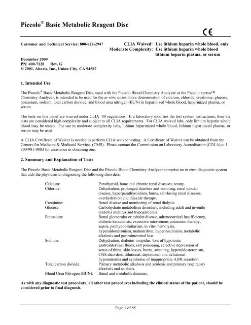 Piccolo Basic Metabolic Reagent Disc - Abaxis