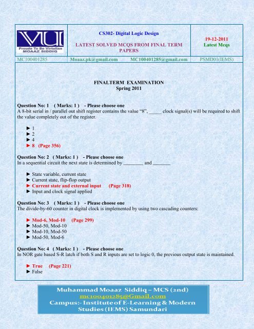 CS302-FINALTERM-SOLVED-MCQ-BY-MOAAZ.pdf - vuZs CS302-FINALTERM-SOLVED-MCQ-BY-MOAAZ.pdf - vuZs