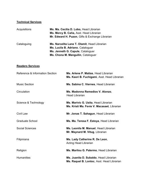 to view List of Library Staff