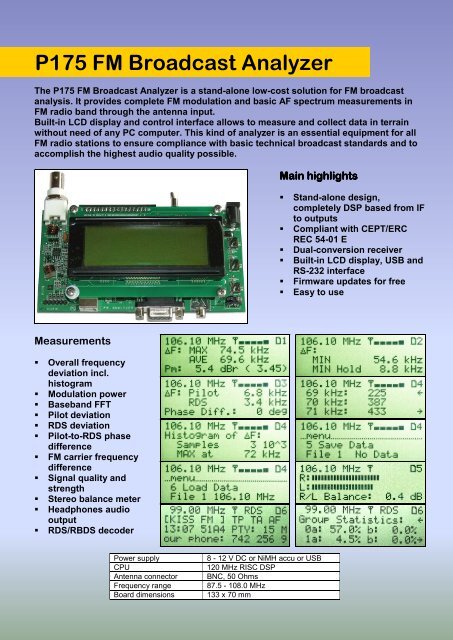 P175 FM Broadcast Analyzer - Pira.cz