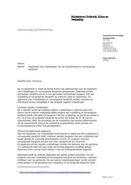 Geachte heer, mevrouw, Op 10 september jl. heeft de Eerste ... - Duo