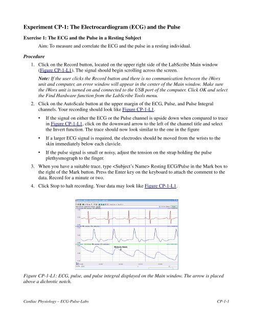 Experiment CP-1: The Electrocardiogram (ECG) and the Pulse - iWorx