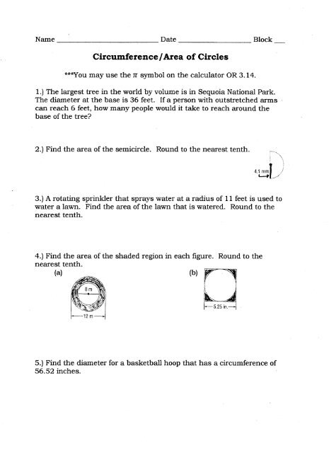 Area And Circumference Worksheet