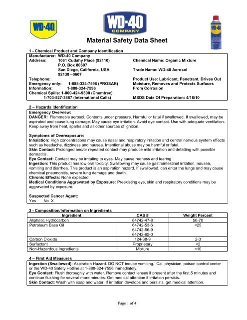 Material Safety Data Sheet (MSDS) - WD-40 Company