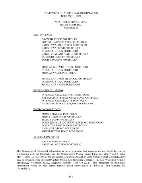 B-1 STATEMENT OF ADDITIONAL INFORMATION Dated May 1 ...