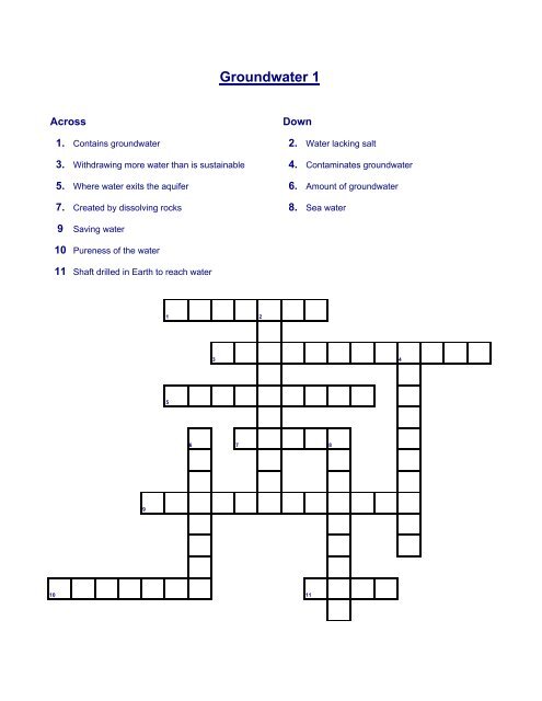 Groundwater Crossword Puzzles