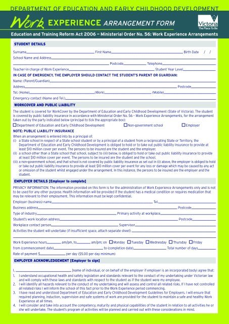 Work Experience Agreement Template