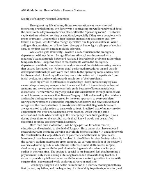 How to Write a Personal Statement Example of Surgery ... - jeffline