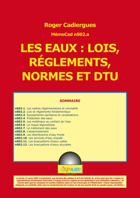 LES EAUX : LOIS, RÃ©GLEMENTS, NORMES ET DTU