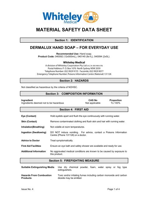 MSDS - Dermalux Hand Soap - For Everyday Use 2009 - Melbourne ...