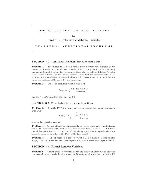 INTRODUCTION TO PROBABILITY by Dimitri P. Bertsekas and John ...