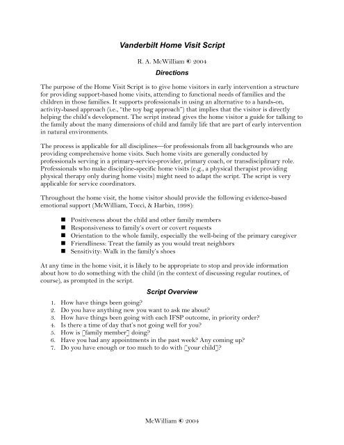 Vanderbilt Home Visit Script, PDF - Siskin Children's Institute