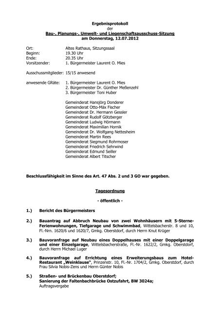 Ergebnisprotokoll der Bau-, Planungs-, Umwelt- und ...