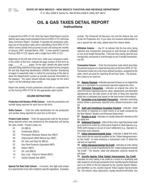 oil & gas taxes detail report - Taxation and Revenue Department ...