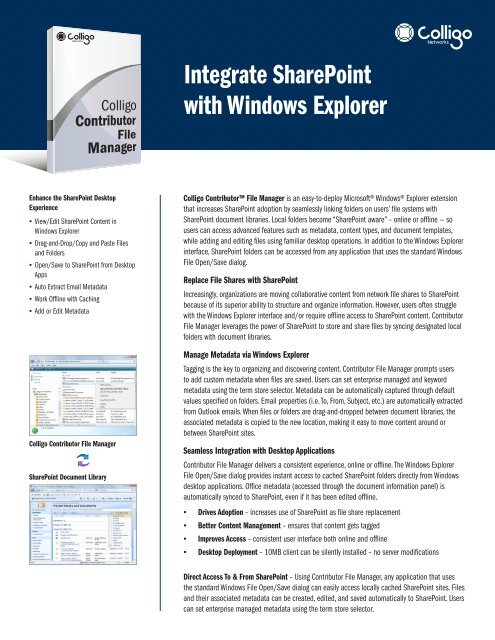 Integrate SharePoint with Windows Explorer - Colligo Networks